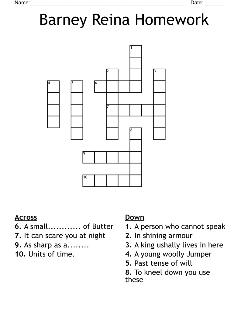 Barney Reina Homework Crossword - WordMint