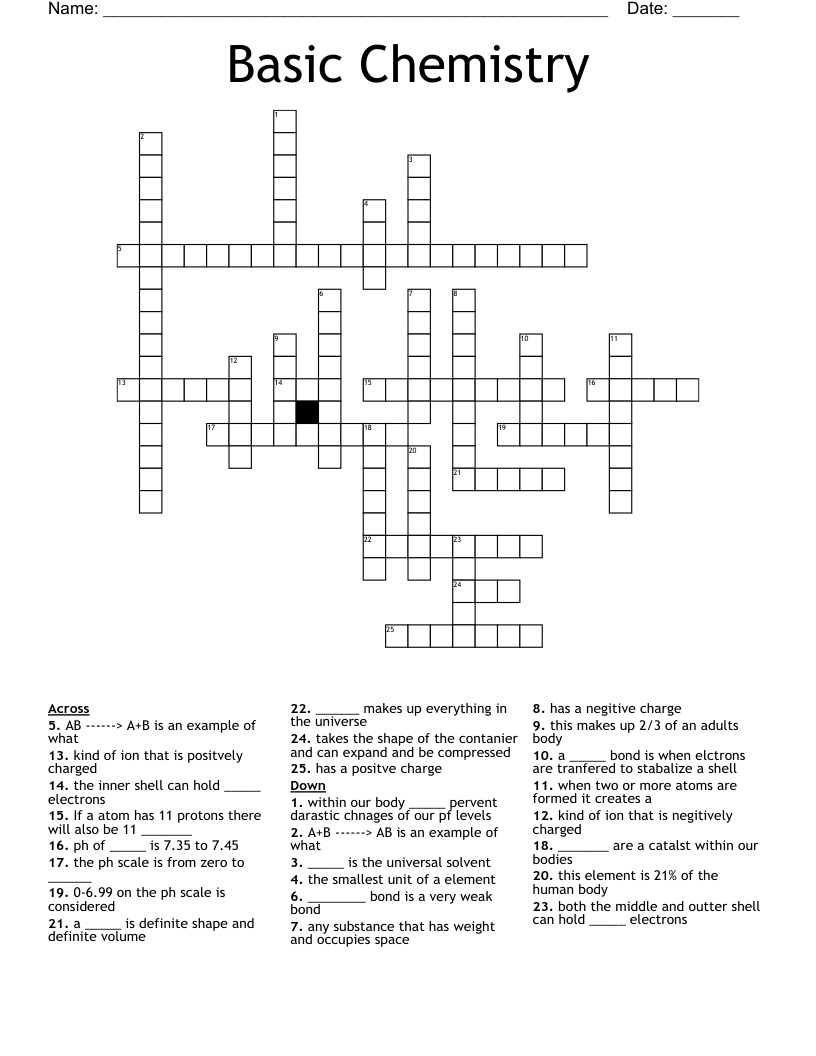 Basic Chemistry Crossword - WordMint