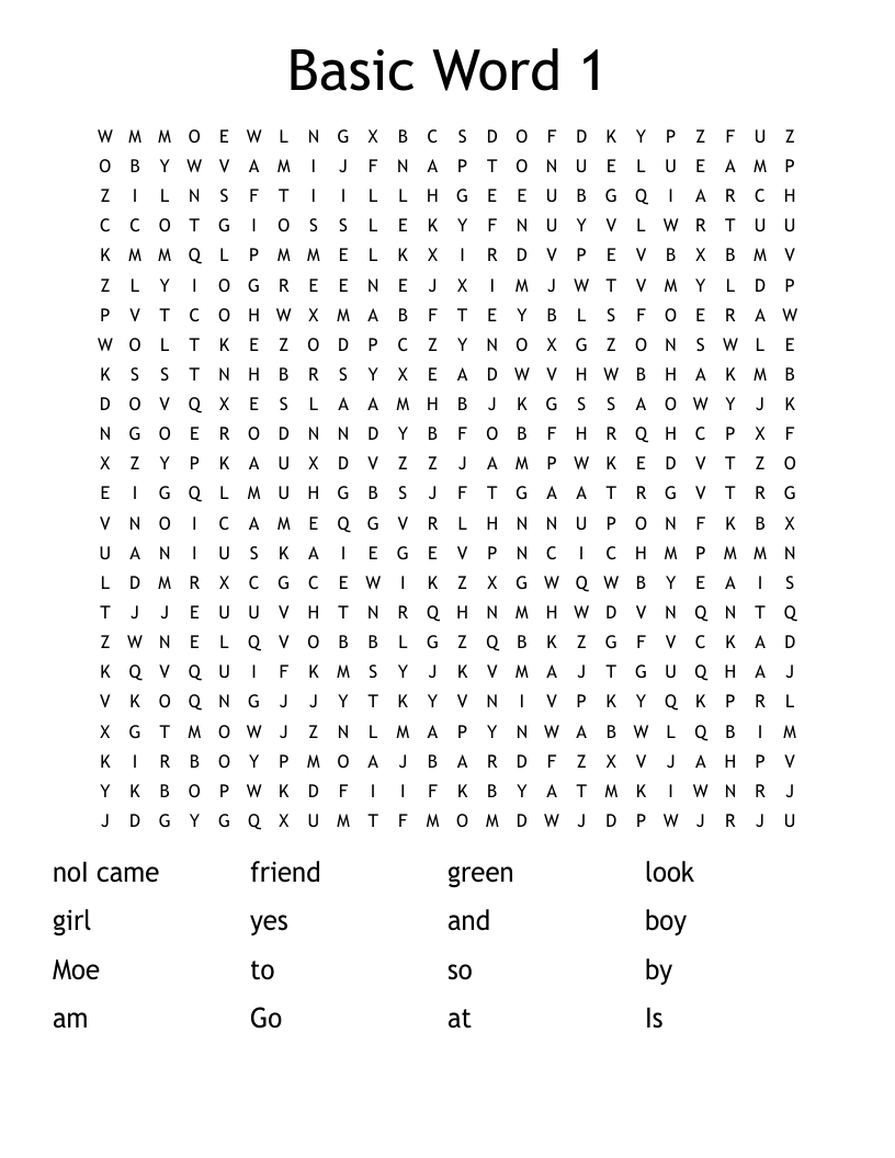Basic Word 1 Word Search - WordMint