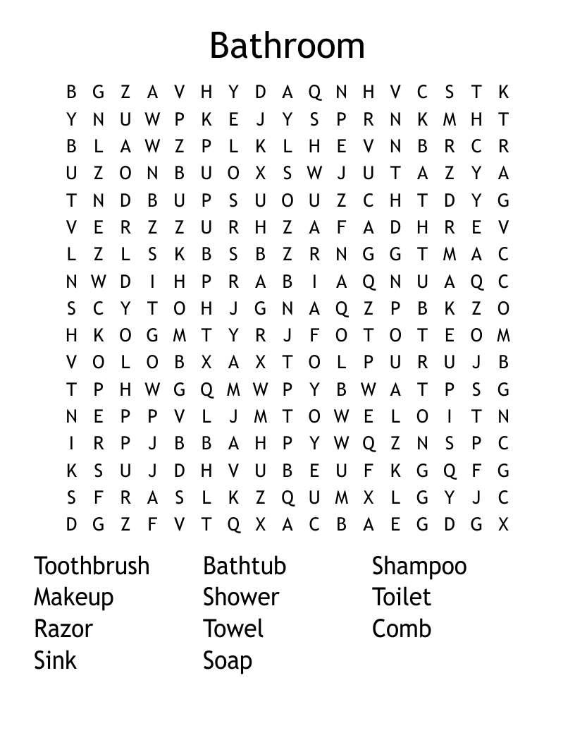 Bathroom Word Search - WordMint
