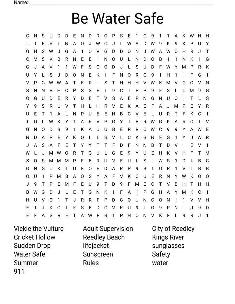 Be Water Safe Word Search - WordMint