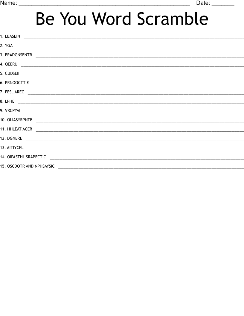 Be You Word Scramble - WordMint