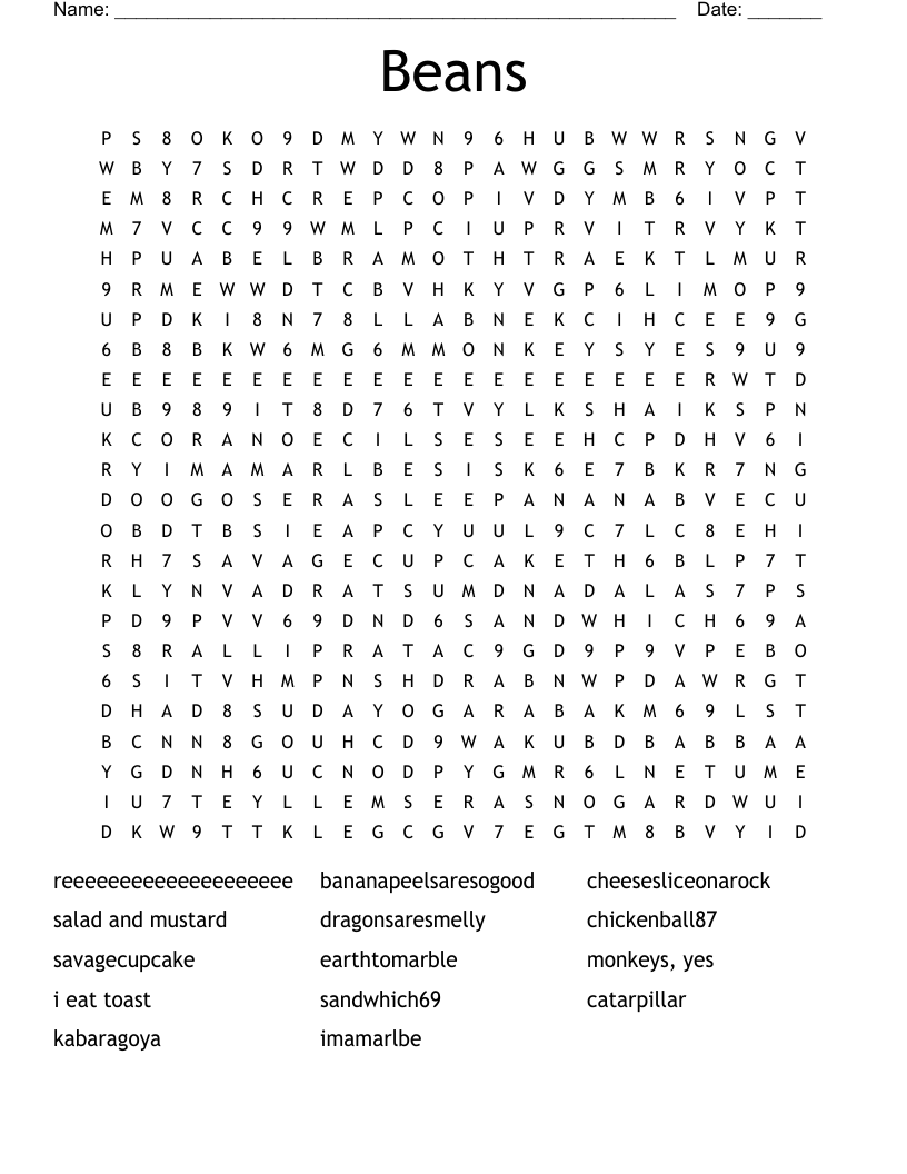 Beans Word Search WordMint