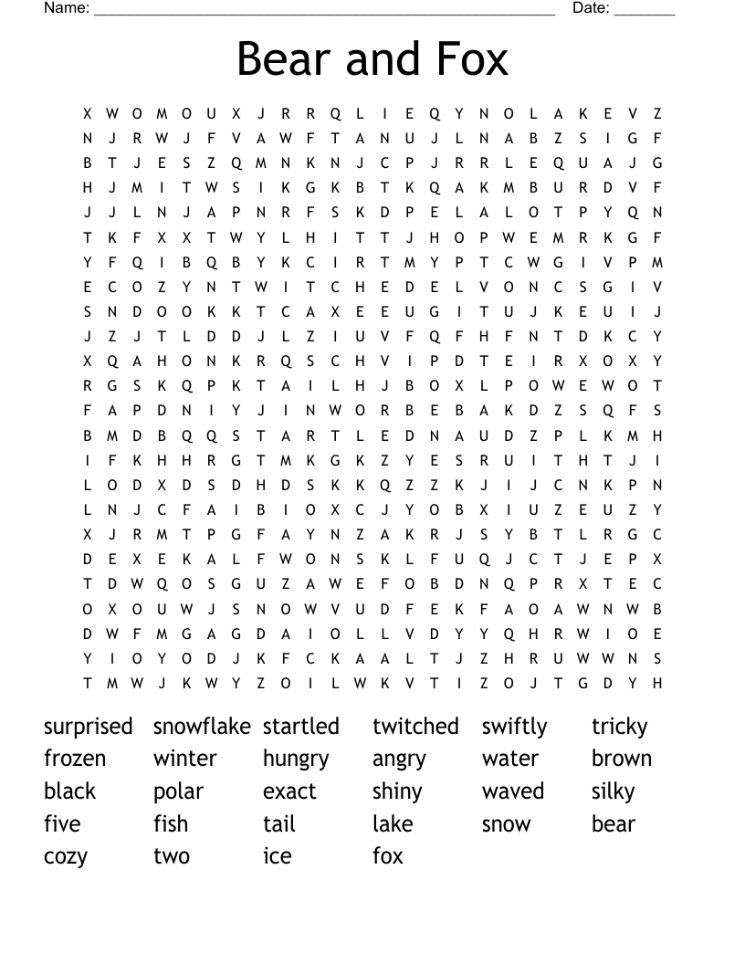 Bear and Fox Word Search - WordMint