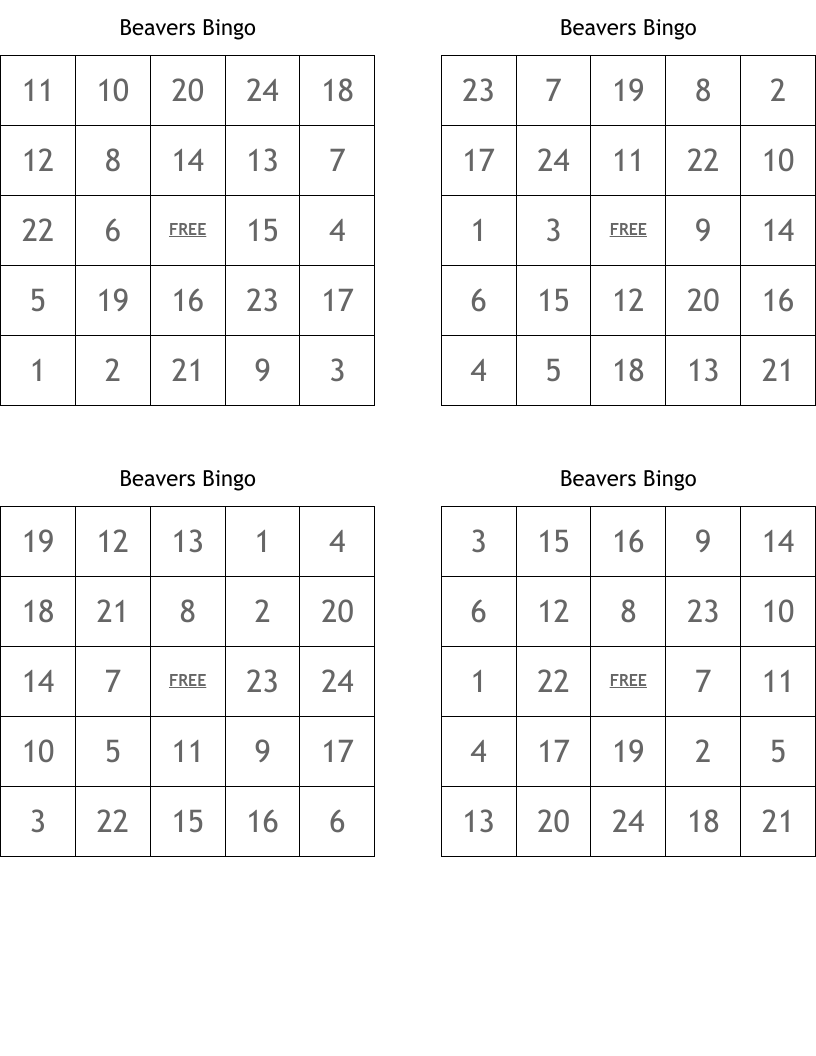 Beavers Bingo - WordMint