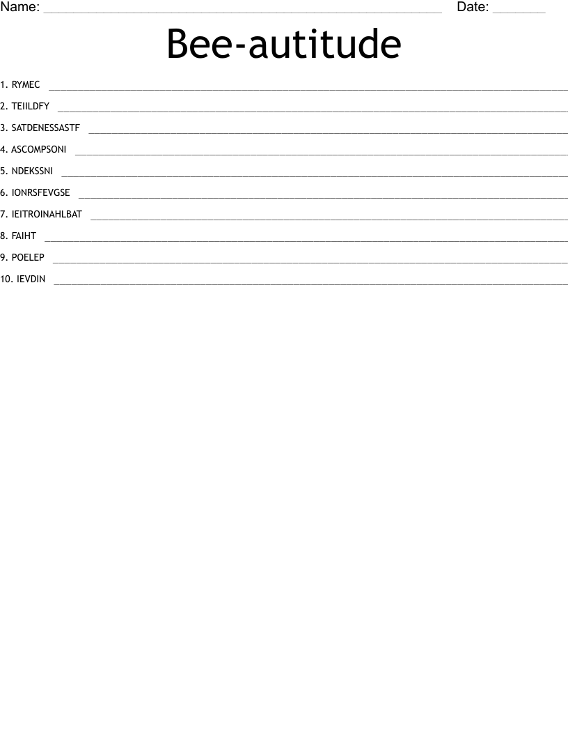 Bee-autitude Word Scramble - WordMint