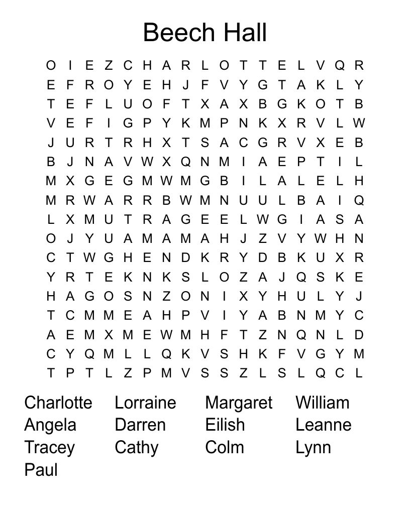 Beech Hall Word Search - WordMint