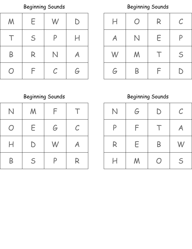 Beginning Sounds Bingo Cards - WordMint