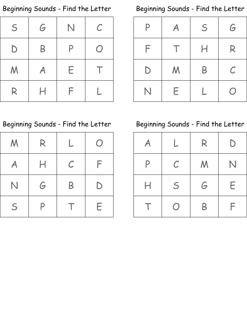 Beginning Sounds - Find the Letter Bingo Cards - WordMint