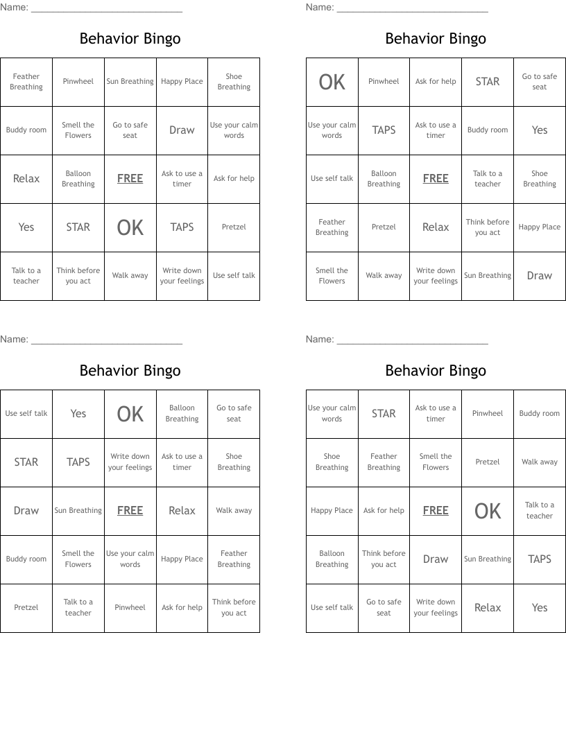 Behavior Bingo - WordMint