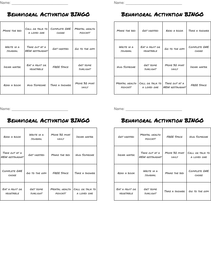 Behavioral Activation BINGO - WordMint