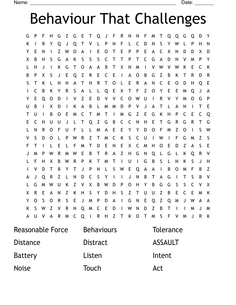 Behaviour That Challenges Word Search - WordMint
