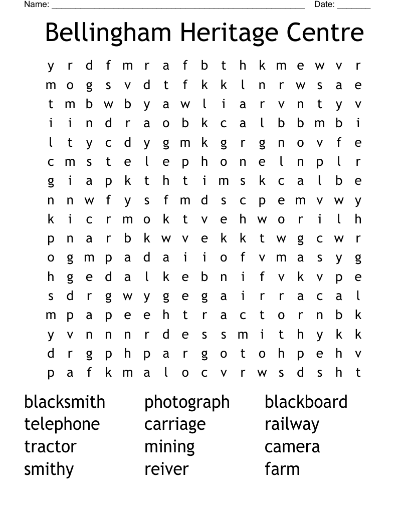 Bellingham Heritage Centre Word Search - WordMint