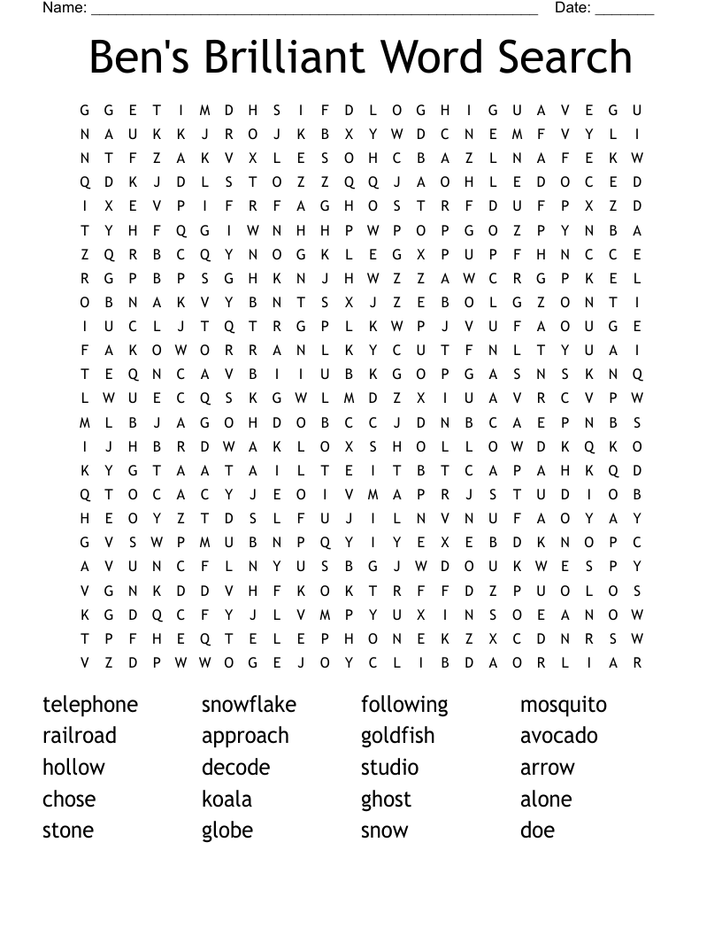 Ben's Brilliant Word Search - WordMint