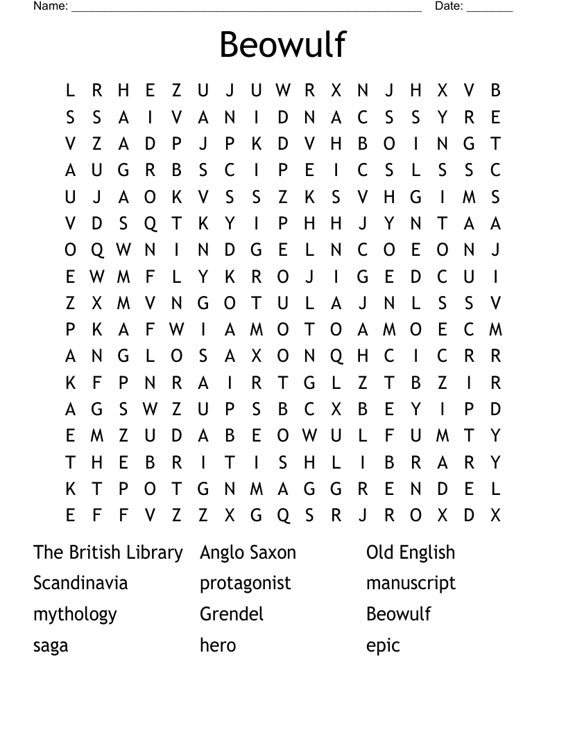 Beowulf Word Search - WordMint