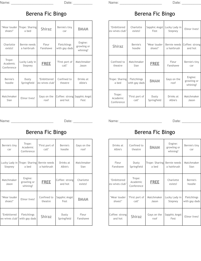 Berena Fic Bingo - WordMint