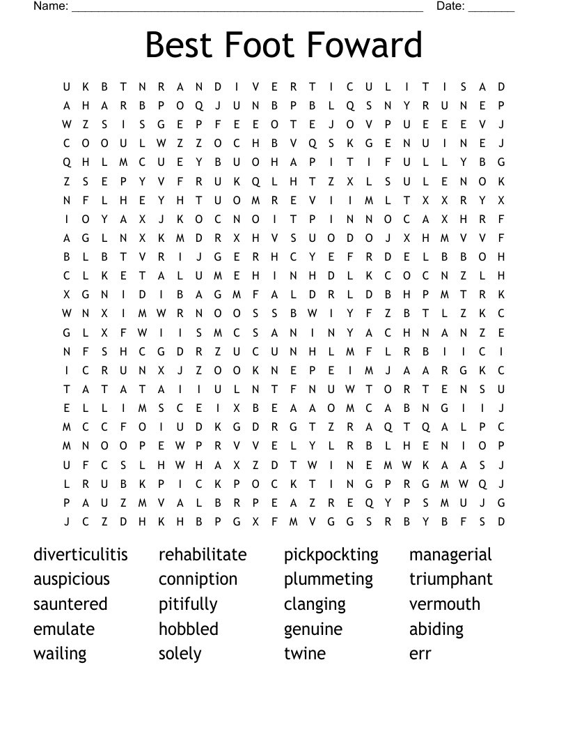Best Foot Foward Word Search - WordMint