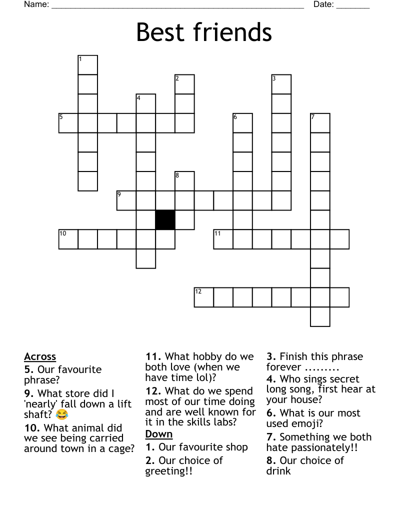 Best friends Crossword - WordMint