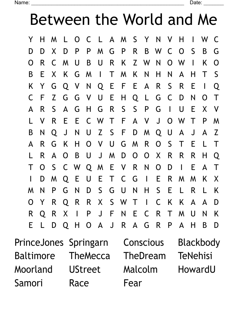 Between the World and Me Word Search - WordMint