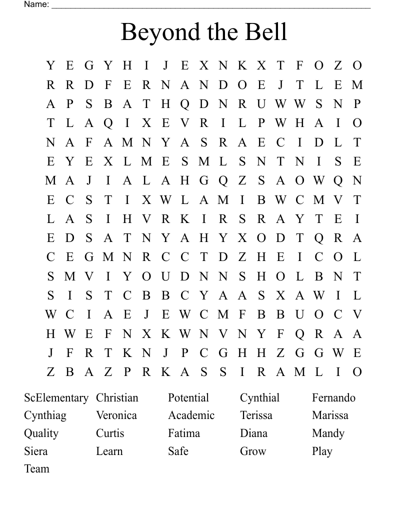 Beyond the Bell Word Search - WordMint