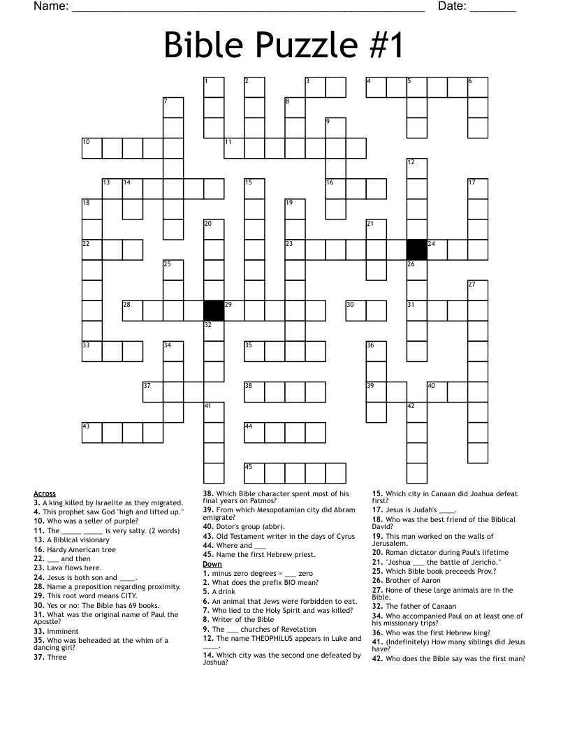 Bible Puzzle #1 Crossword - WordMint
