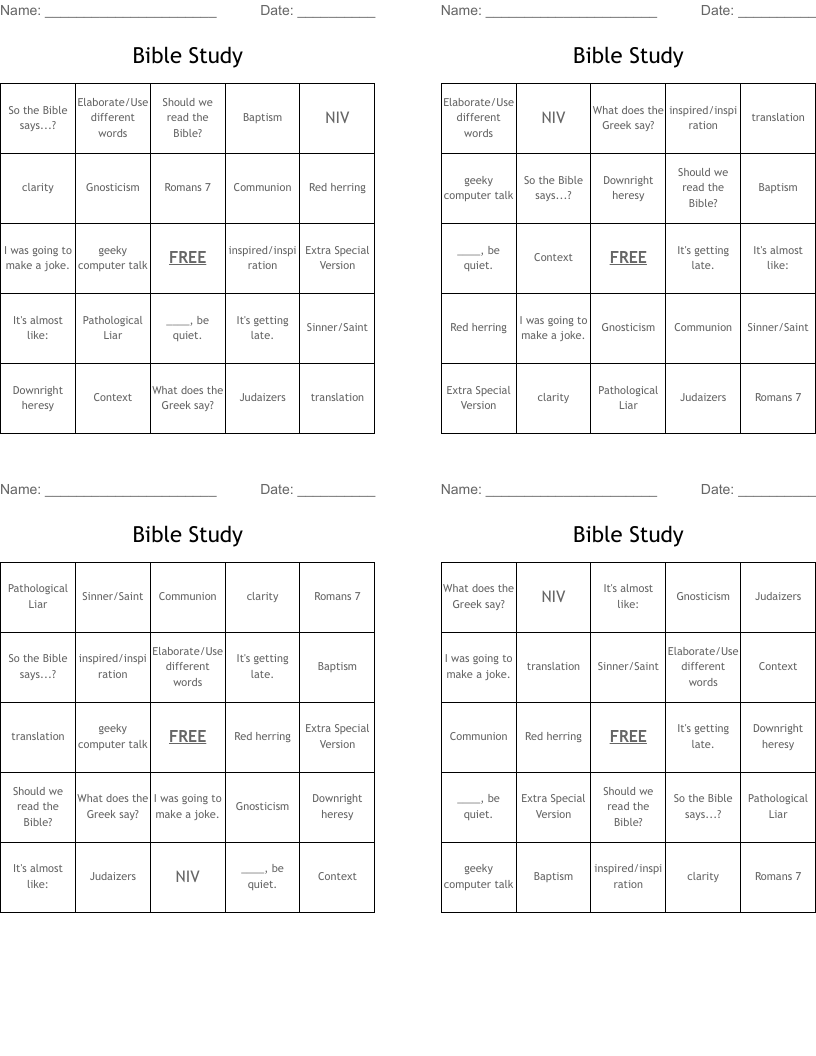 Bible Study Bingo Cards - WordMint