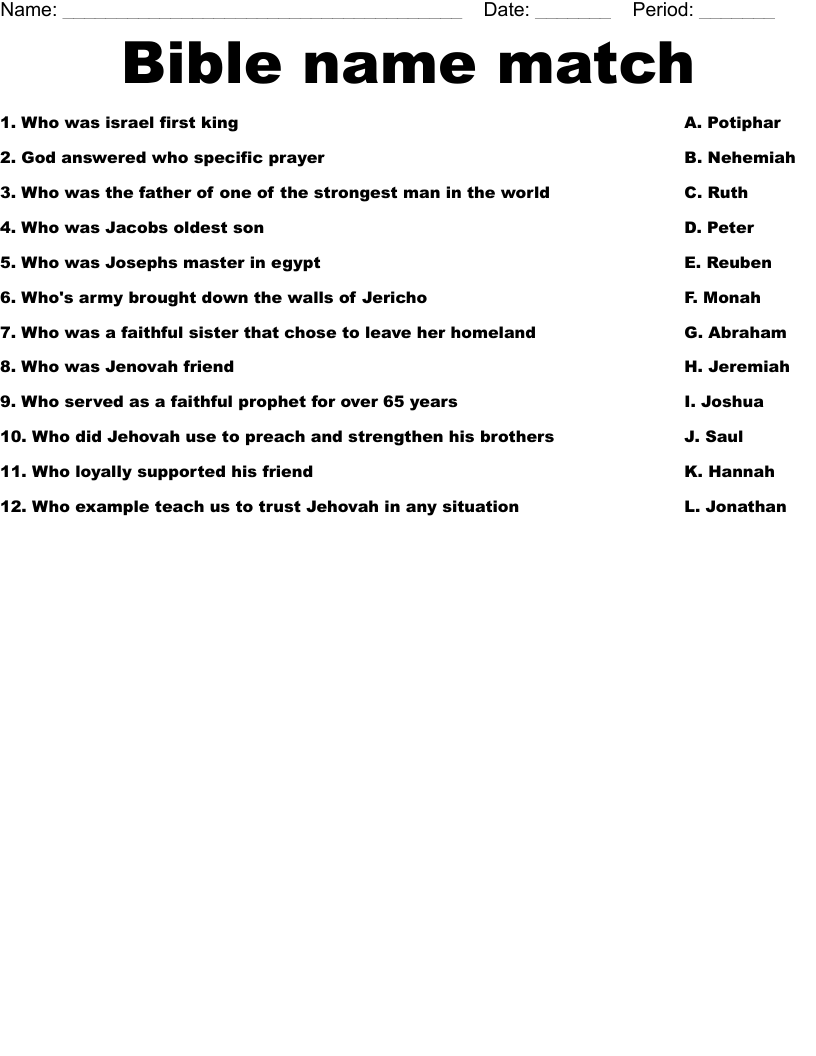 Bible name match Worksheet - WordMint