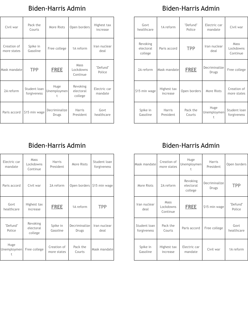 Biden-Harris Admin Bingo Cards - WordMint