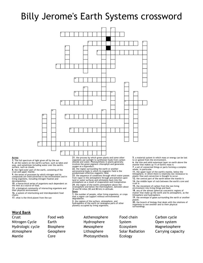 Billy Jerome's Earth Systems crossword - WordMint