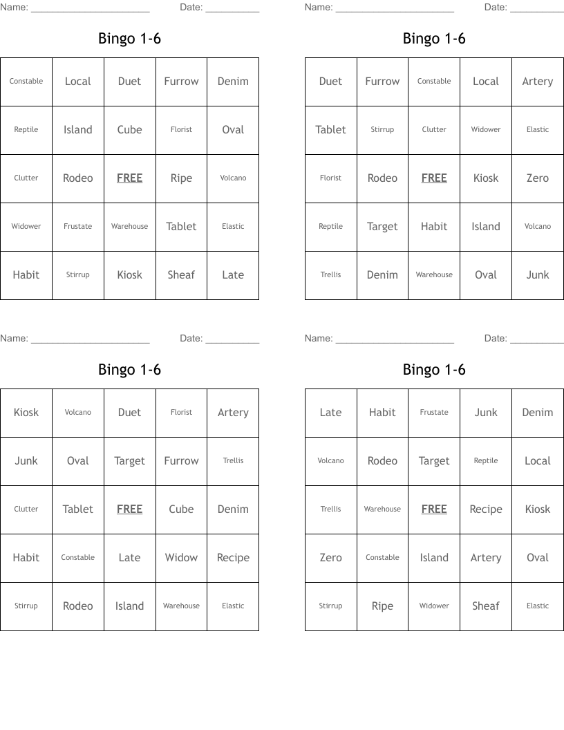 Bingo 1-6 - WordMint