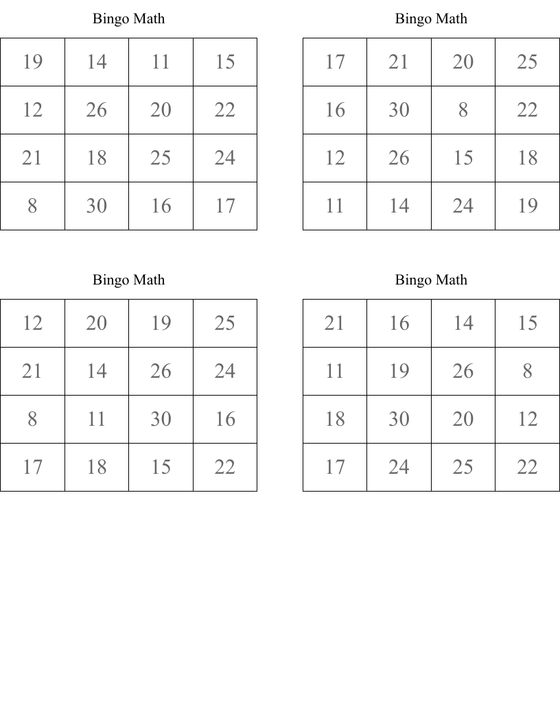 Bingo Math - WordMint