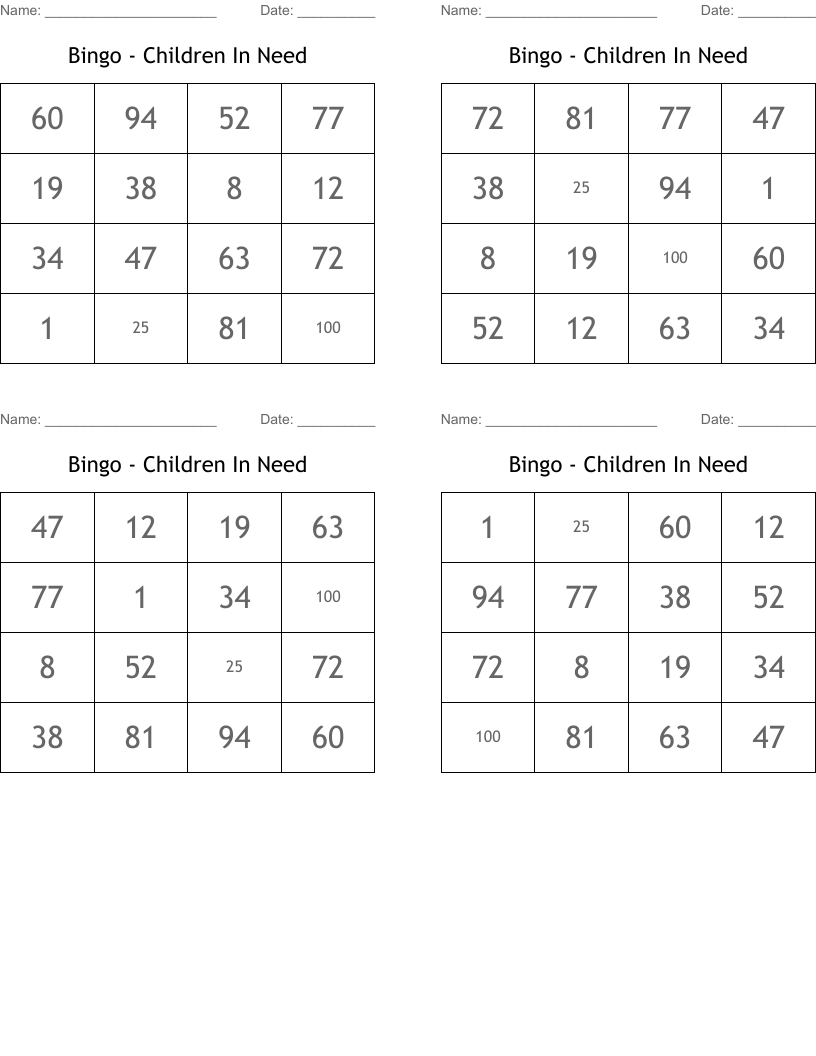 Bingo - Children In Need - WordMint