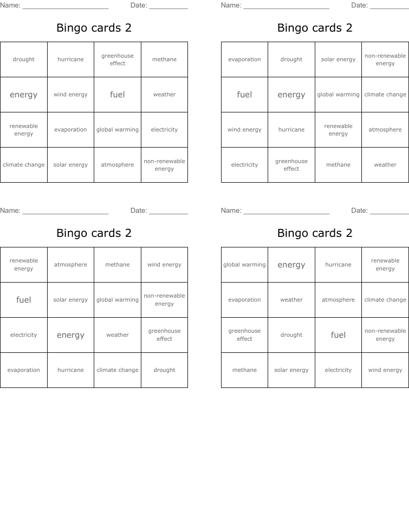 Bingo Cards 2 WordMint
