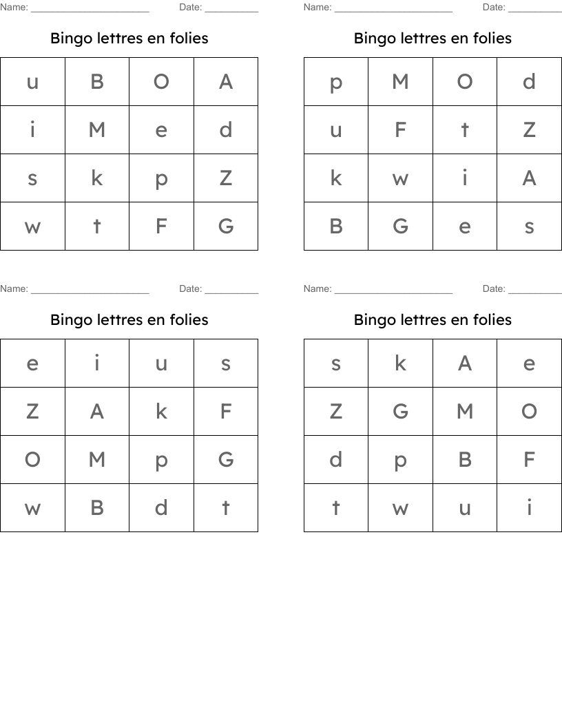 Bingo lettres en folies - WordMint