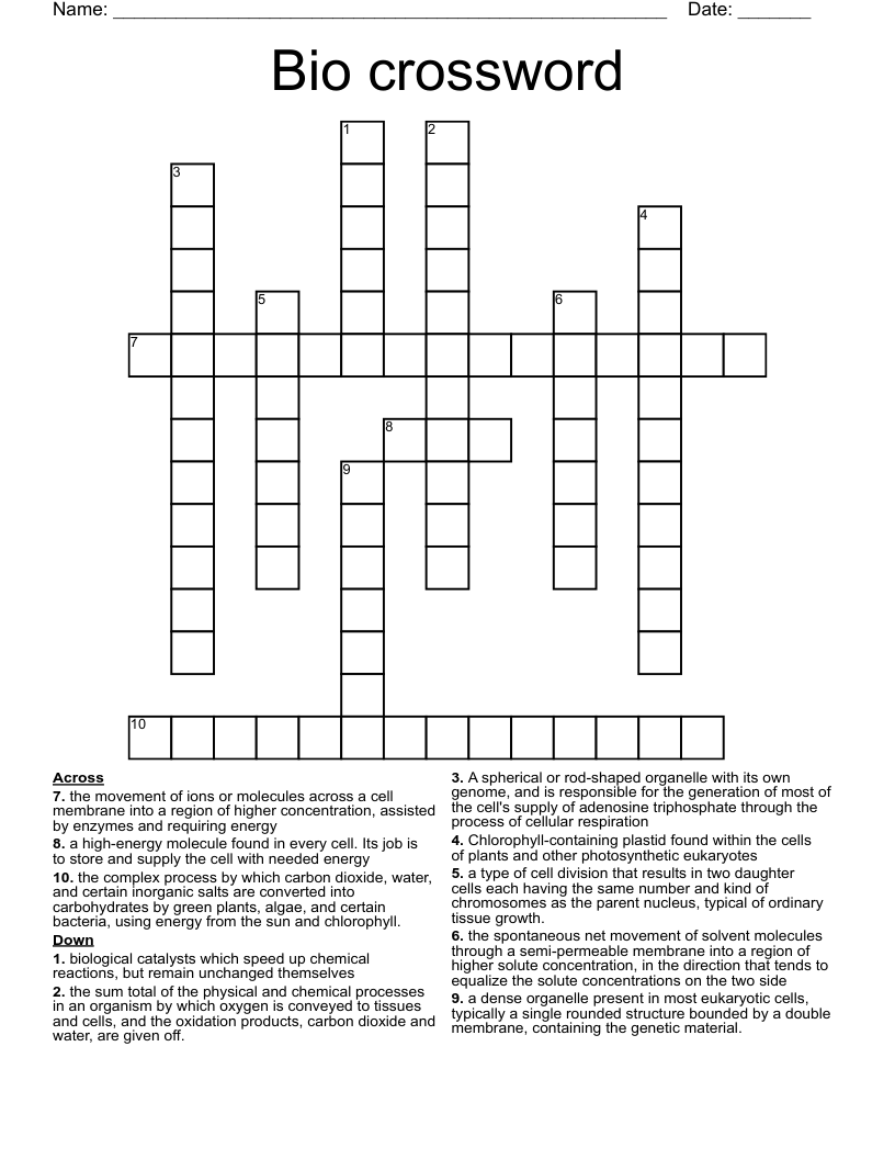 Bio crossword - WordMint