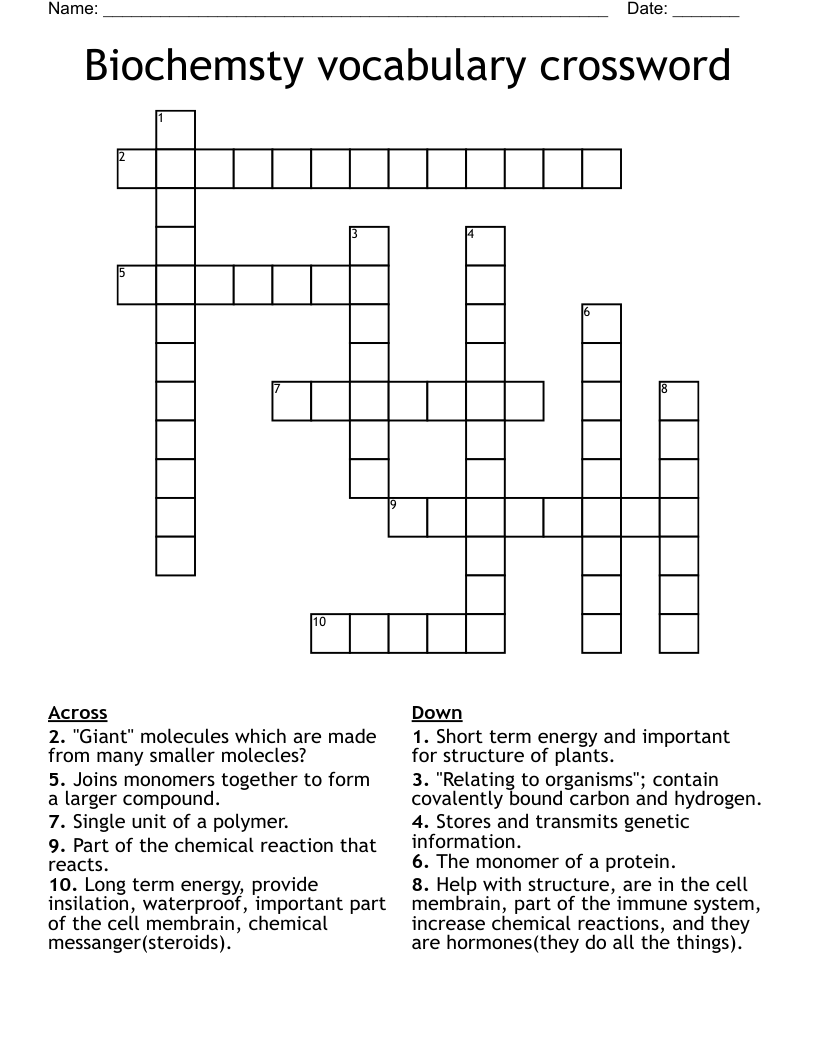 Biochemsty vocabulary crossword - WordMint