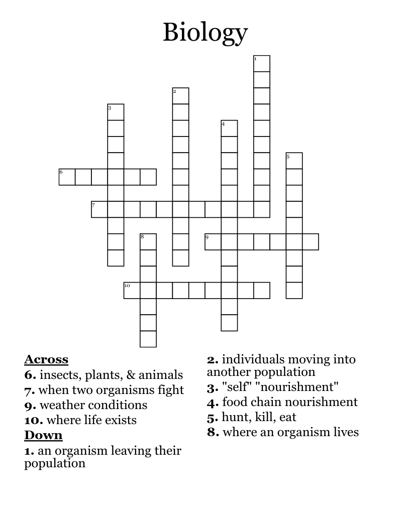 Biology Crossword - WordMint