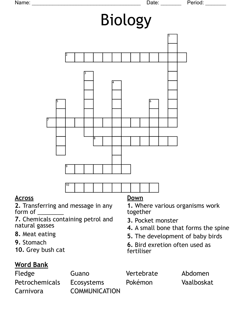 Biology Crossword - WordMint