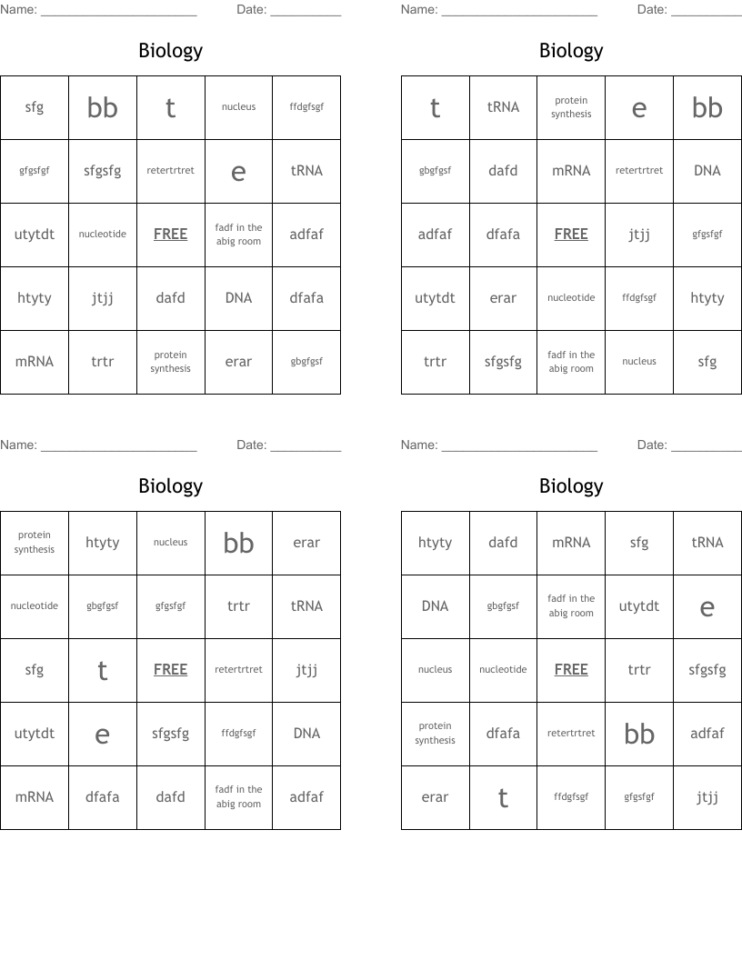 Biology Bingo Cards - WordMint