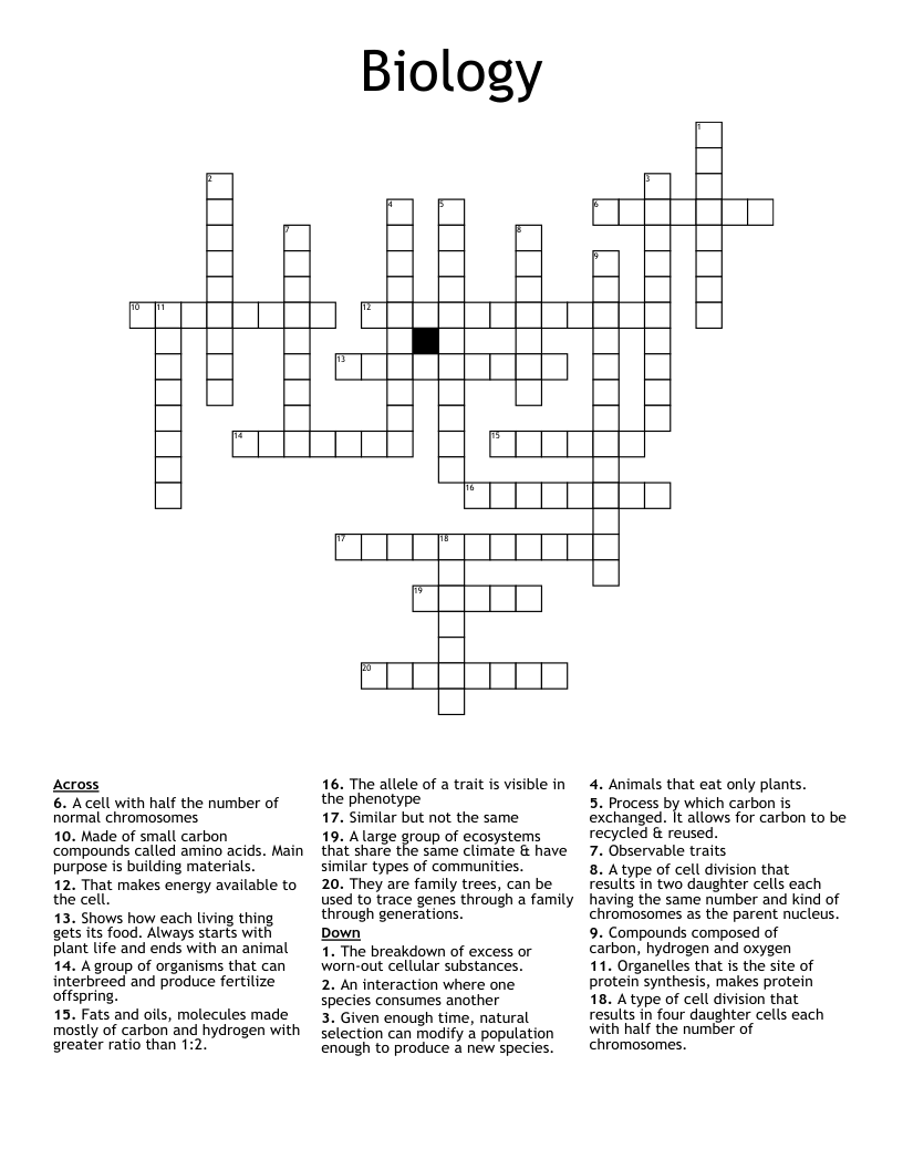 Biology Crossword - WordMint