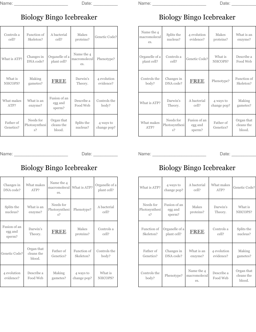 Biology Bingo Icebreaker - WordMint