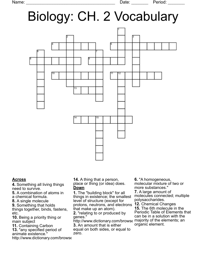 Biology: CH. 2 Vocabulary Crossword - WordMint