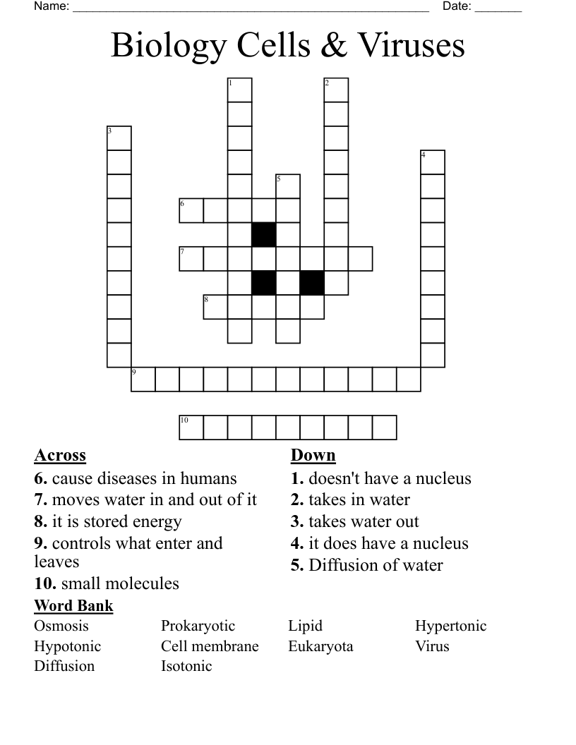 Biology Cells & Viruses Crossword - WordMint