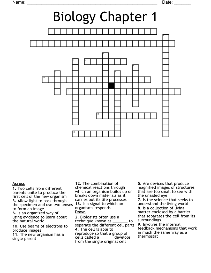 Biology Chapter 1 Crossword - WordMint