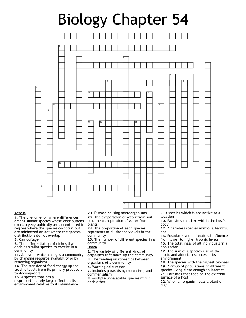 Biology Chapter 54 Crossword - WordMint