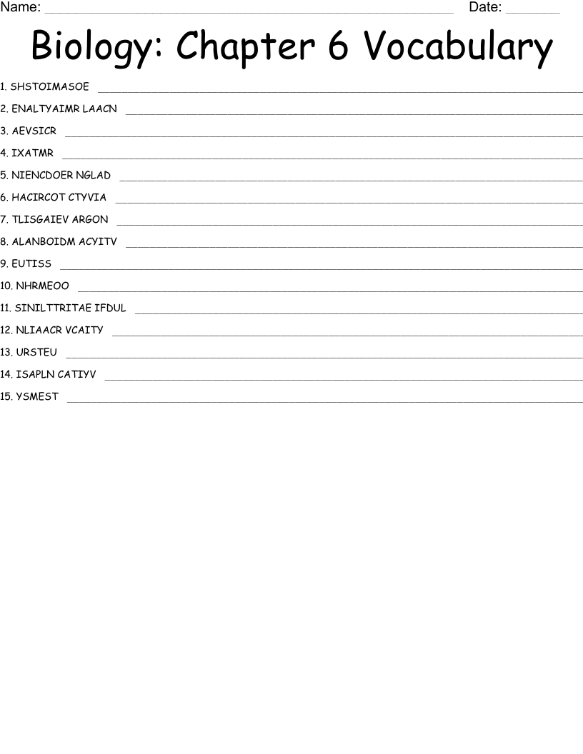 Biology: Chapter 6 Vocabulary Word Scramble - WordMint