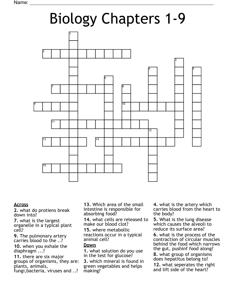Biology Chapters 1-9 Crossword - WordMint