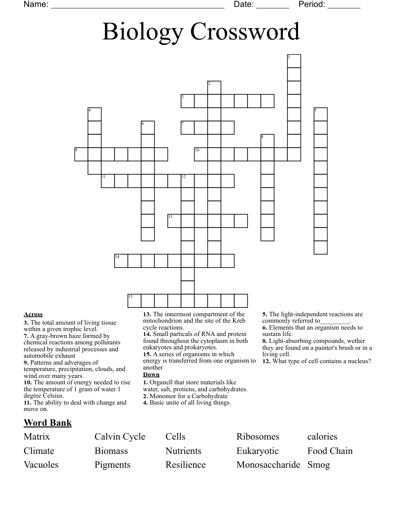Biology Crossword - WordMint