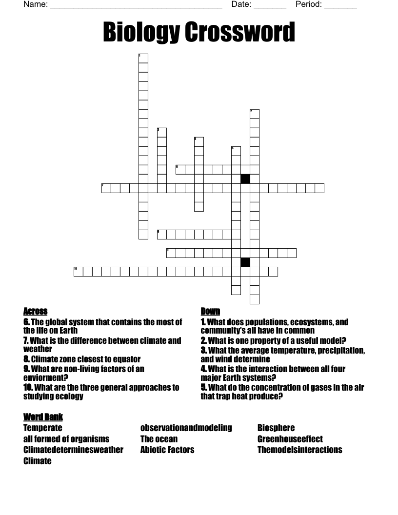 Biology Crossword - WordMint