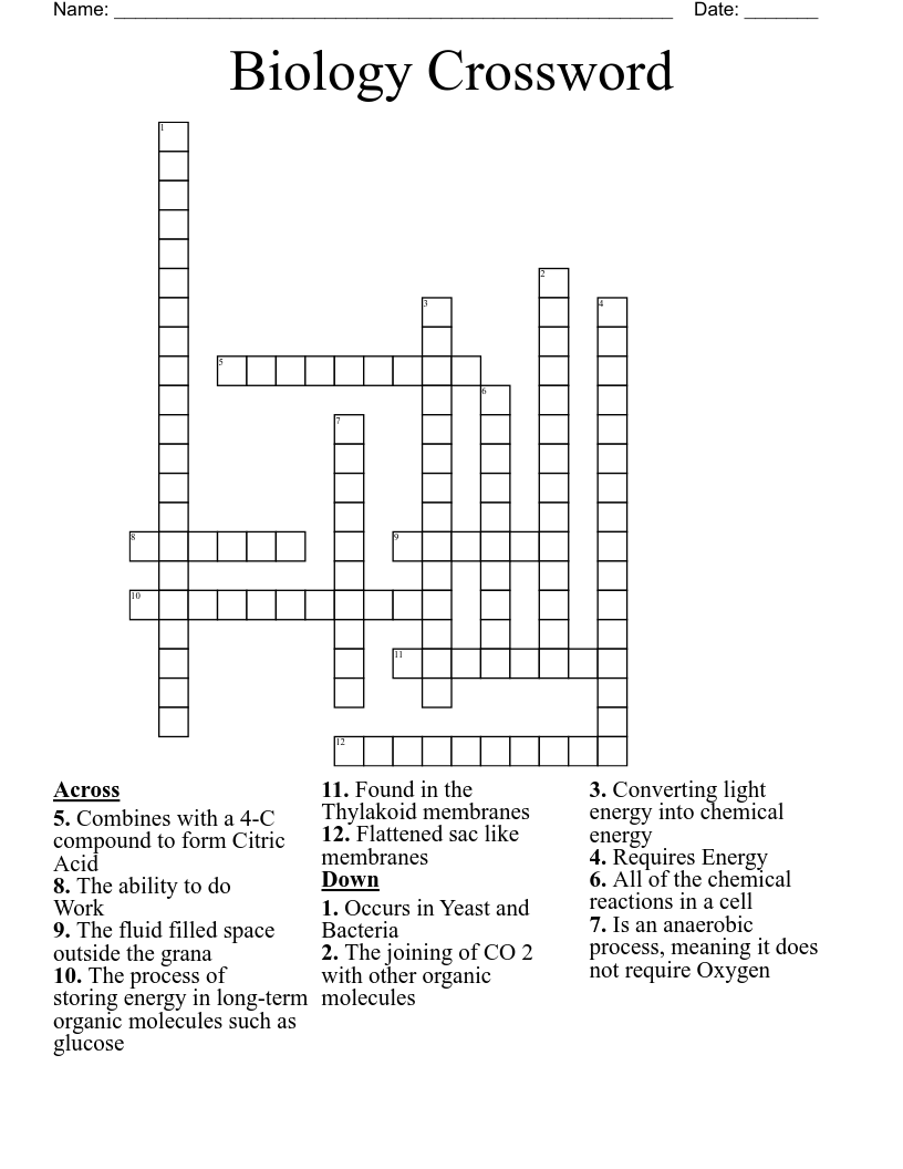 Biology Crossword - WordMint